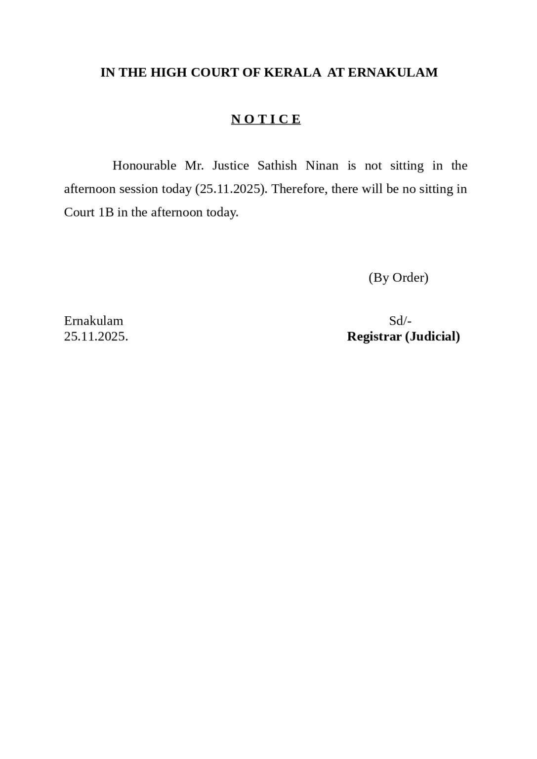 Sitting Notification – 25.11.2025 – Kerala High Court Advocates ...
